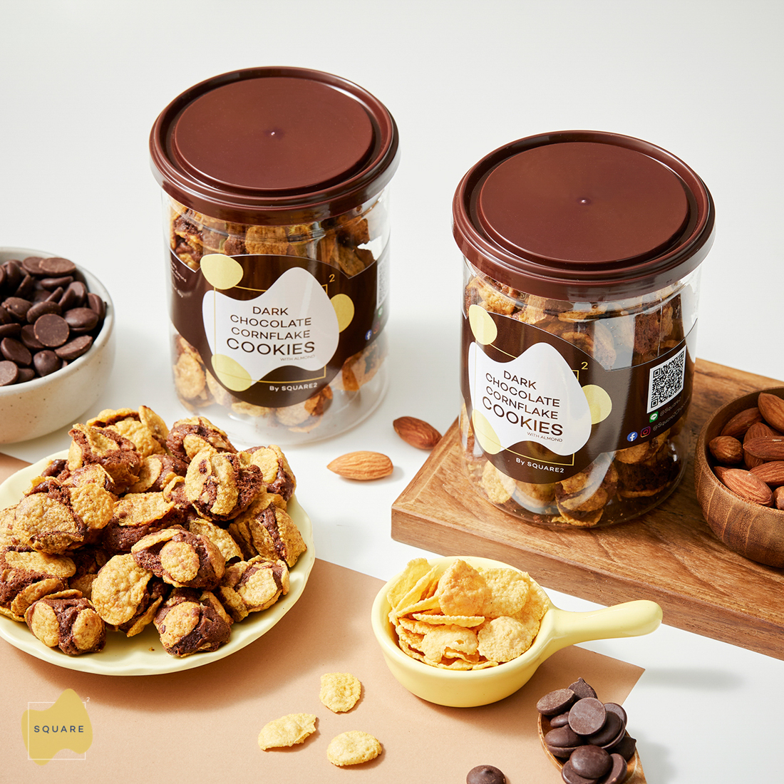 Dark Chocolate Cornflake Cookies with Almond - Square2 Chocolate